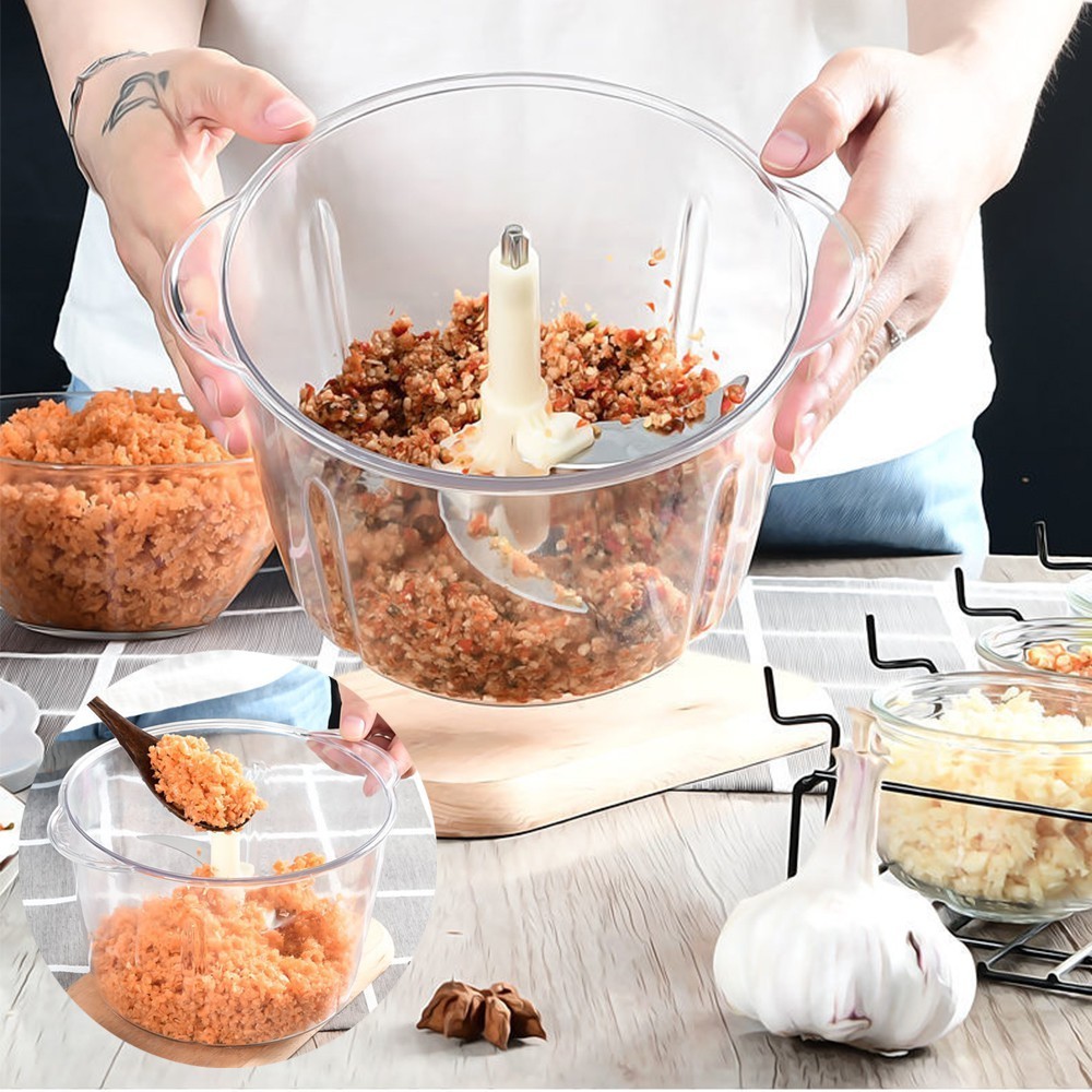 Hand Press Push Food Processor Chopper 1500ML Chopping Fruits Vegetable ...