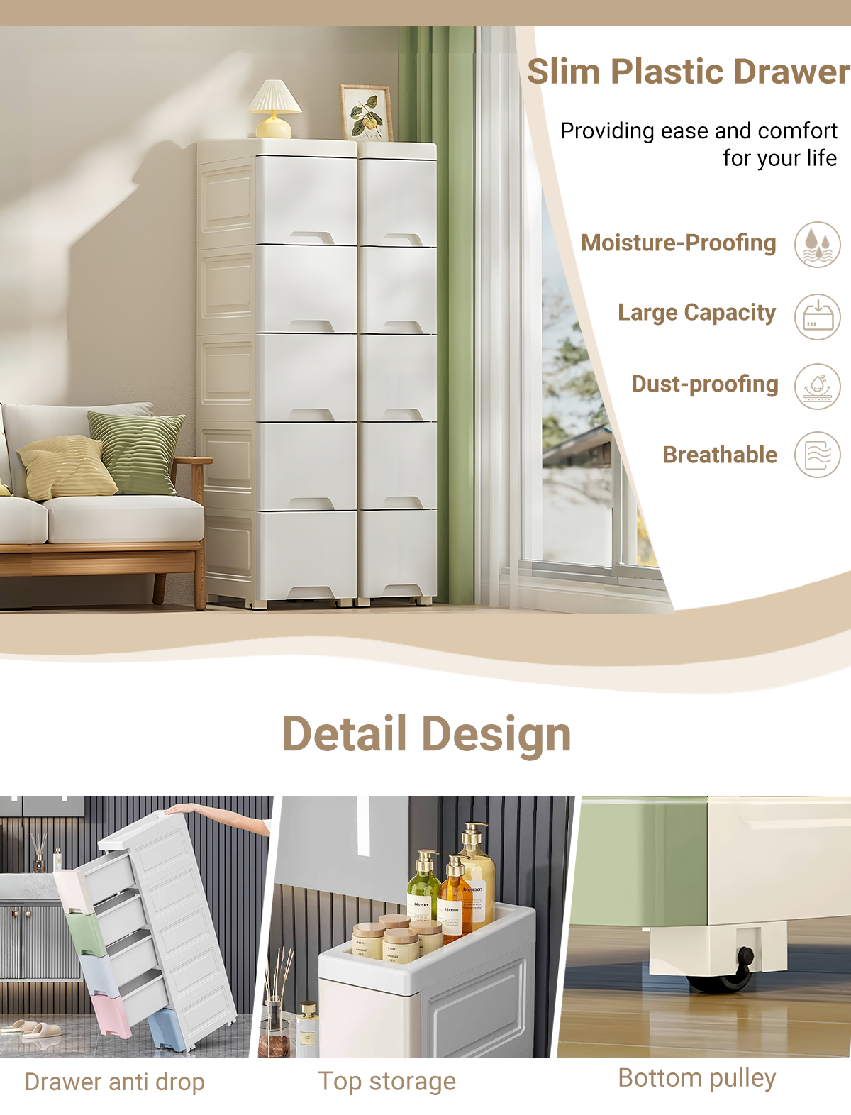 Slim Plastic Drawer Gap Organizer Drawer Moving Rack Narrow Organizer ...