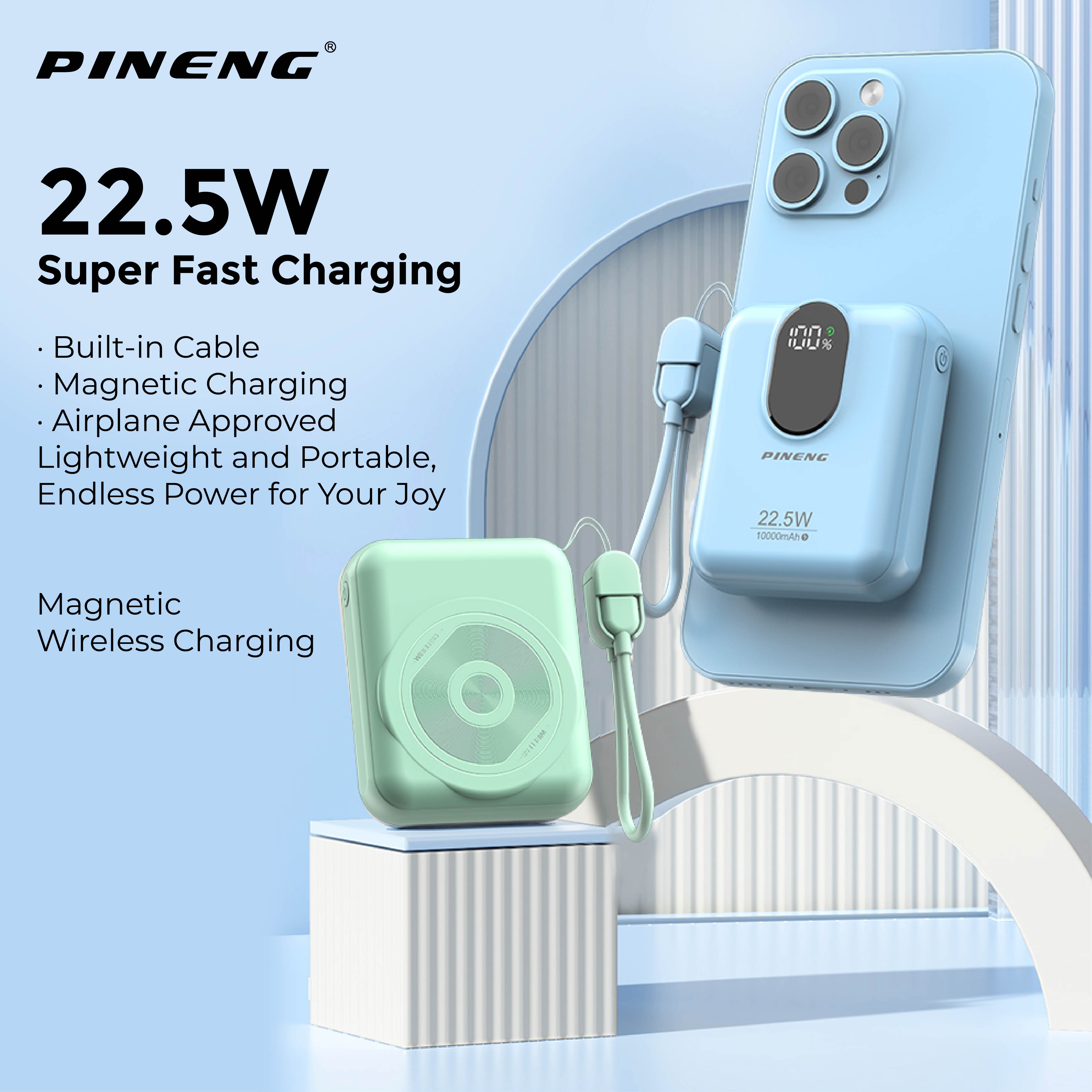 [3C Certified] Pineng PN-725PD 10000mAh 22.5W Fast Charge Magnetic Wireless Powerbank w ...