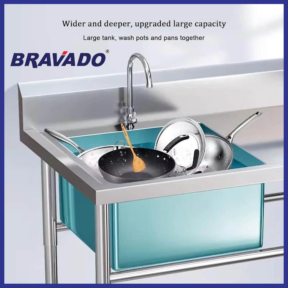 [1.2M/4FT] BRAVADO Kitchen Sink LEFT Single Bowl + Water Tap / Sinki ...