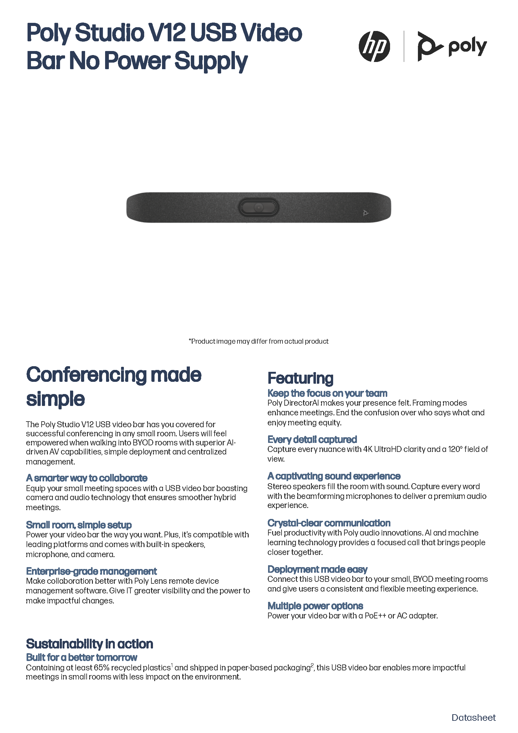 Poly Studio V12 USB Video Bar No Power Supply Kamera, Mikrofon, dan ...