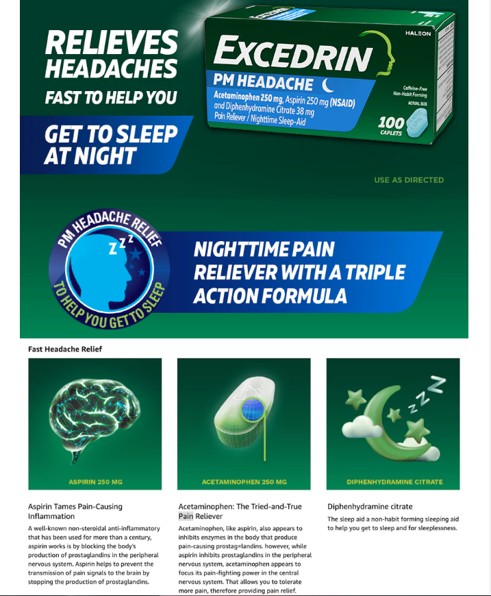 Excedrin Extra Strength Pain Relief Caplets | Excedrin PM Headache ...