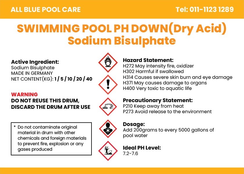 Swimming Pool pH DOWN / pH decreaser (Dry Acid 5kg) | Shopee Malaysia