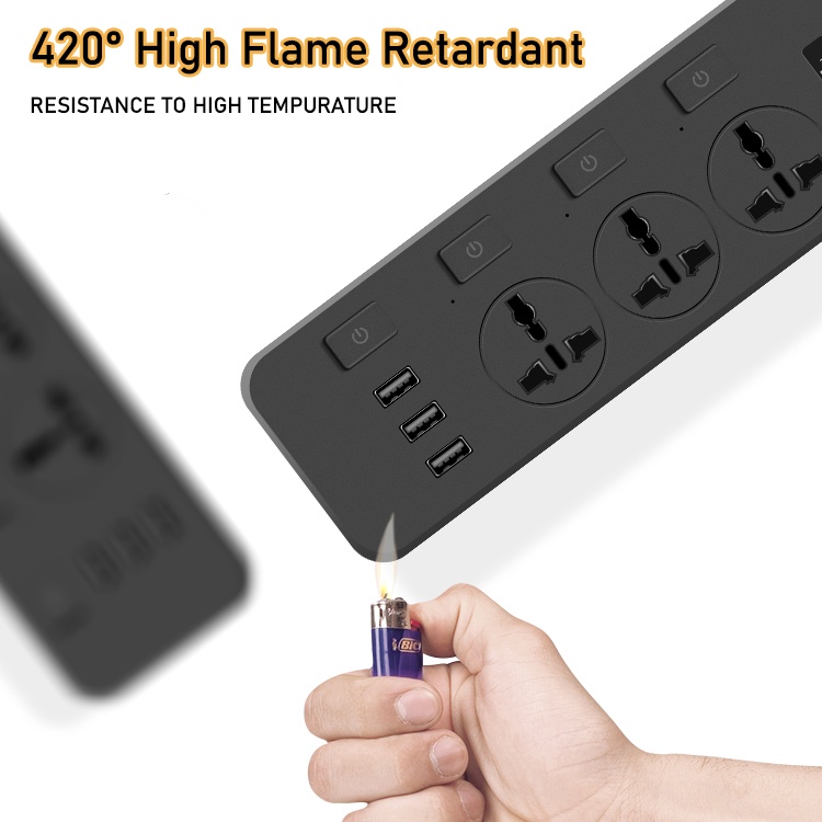 Power Socket Extension (TB-T14) - 3 Socket & 3 USB Ports, 2-Meter UK ...