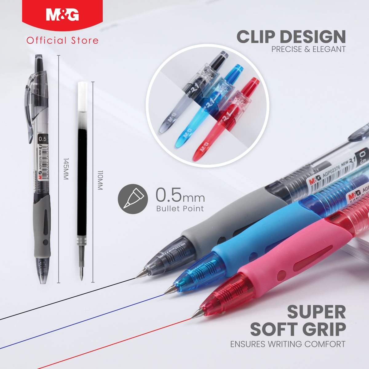 Pen Gel M&G R1 – Mata 0.5mm, Tulisan Lembut, Grip Getah Selesa, 3 Warna ...