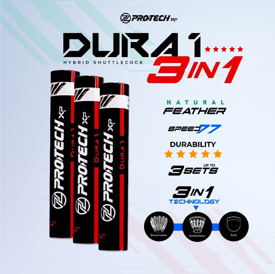 PROTECH 3 IN 1 HYBRID SHUTTLECOCK - DURA 1 (CAN LAST UP TO 3 SETS OF GAMES)(SPEED 77)(FEELLING ...