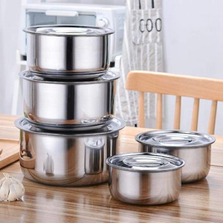 Stainless Steel Cooking Pot Set with Lids (5pcs) | Multipurpose Stock ...