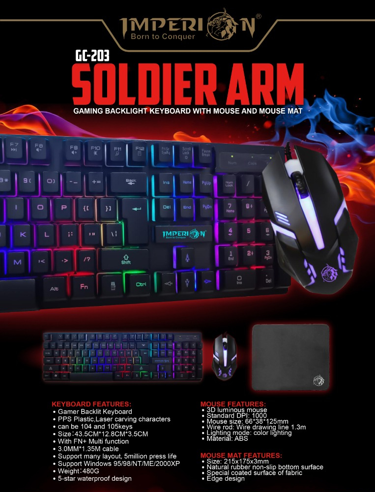 Imperion SOLDIER ARM GC-203 Gaming Backlight Keyboard With Mouse And ...