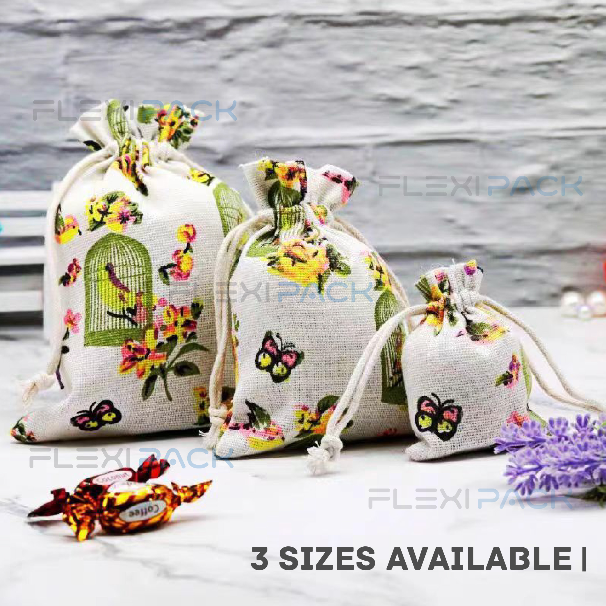 Beg Serut Kapas Guni Uncang Emas Gaya Seni Cotton Drawstring Bag Pouch ...
