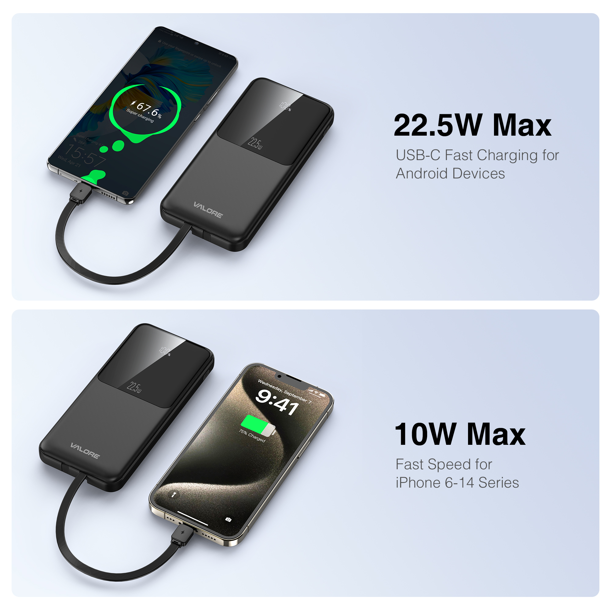 VALORE PD50 Dual-Cable PowerBank | 22.5W SCP & PD20W Fast Charging | 10 ...