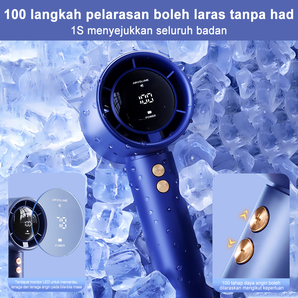 SIMMO Handheld Fan Kipas Angin The LED Digital Display 100 Gears Ultra ...