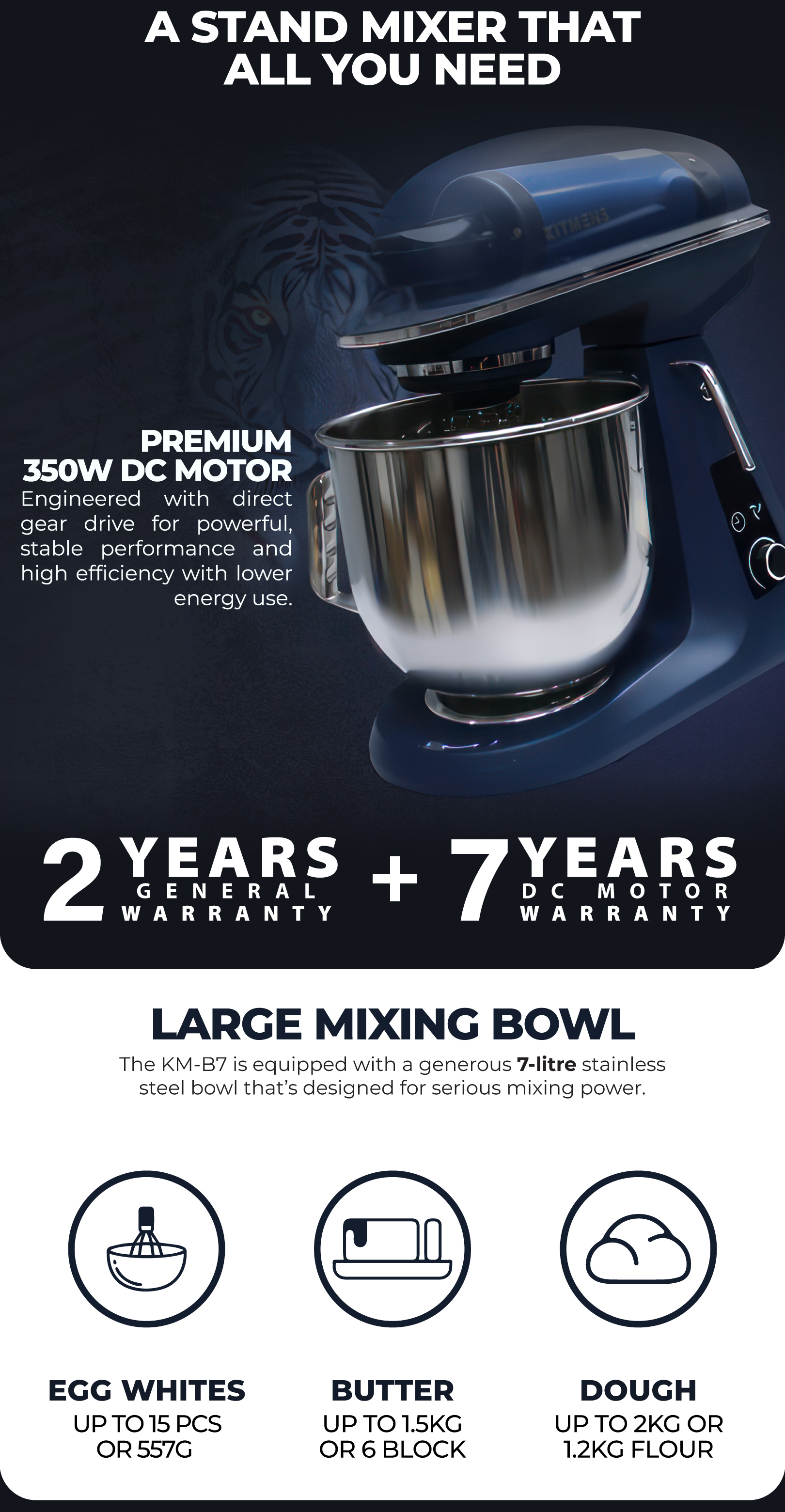 KITMENS KM-B7 Stand Mixer Dough Mixer Heavy Duty Mixer 7L Mixer Cake ...
