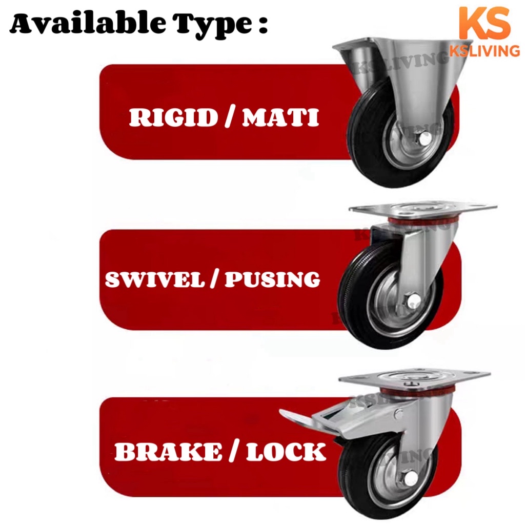 Kim.S 3”[75MM] Rubber Wheel Roller Heavy Duty Roda Rubber Trolley Roda ...
