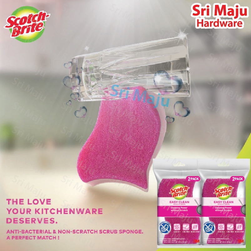3M Scotch Brite Pink Easy Clean Non Scratch Scrub Sponge 3pcs | Glass ...