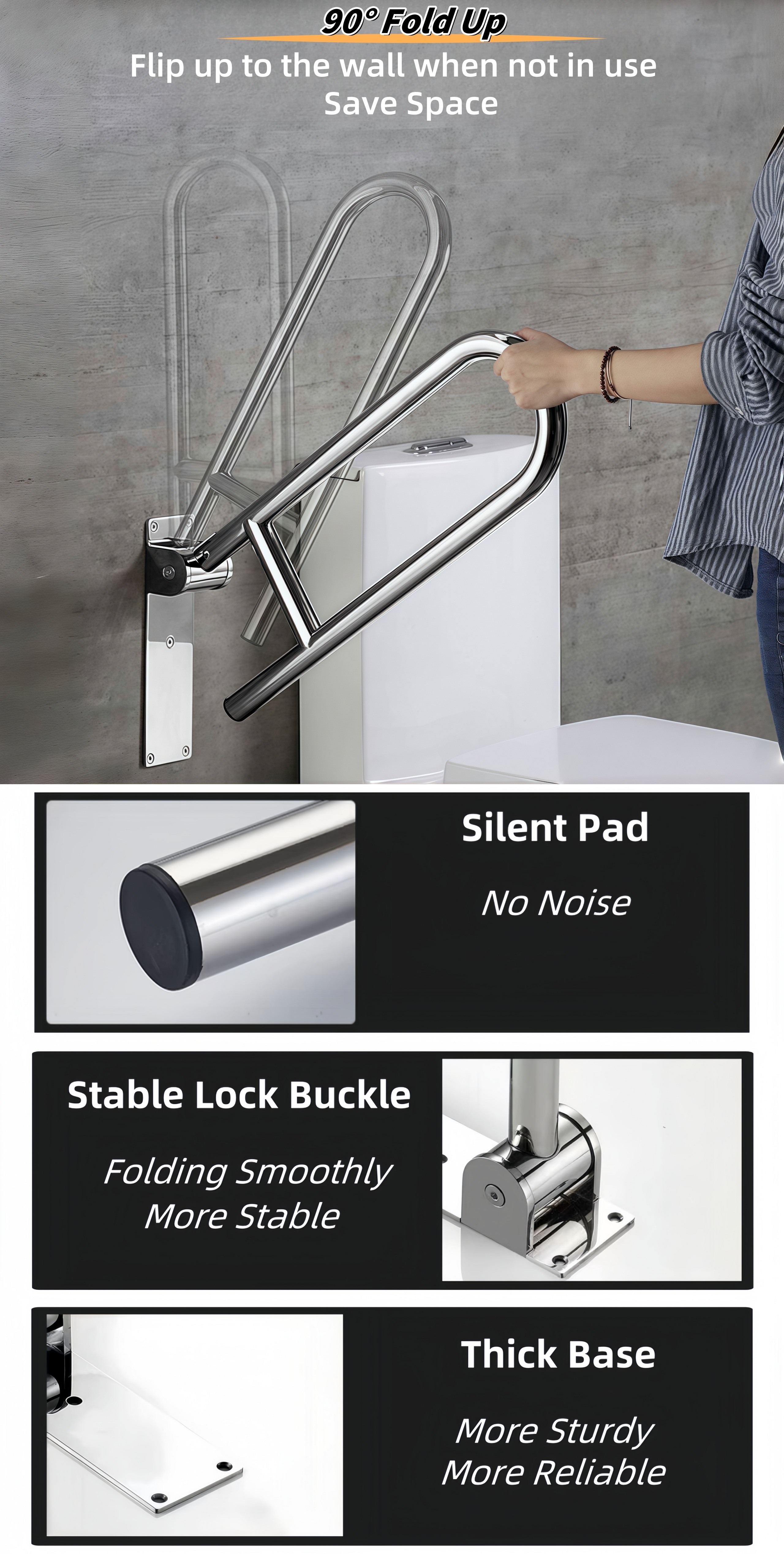 Bathroom Handle Safety Toilet Grip Hand Bar 304 Stainless Steel ...