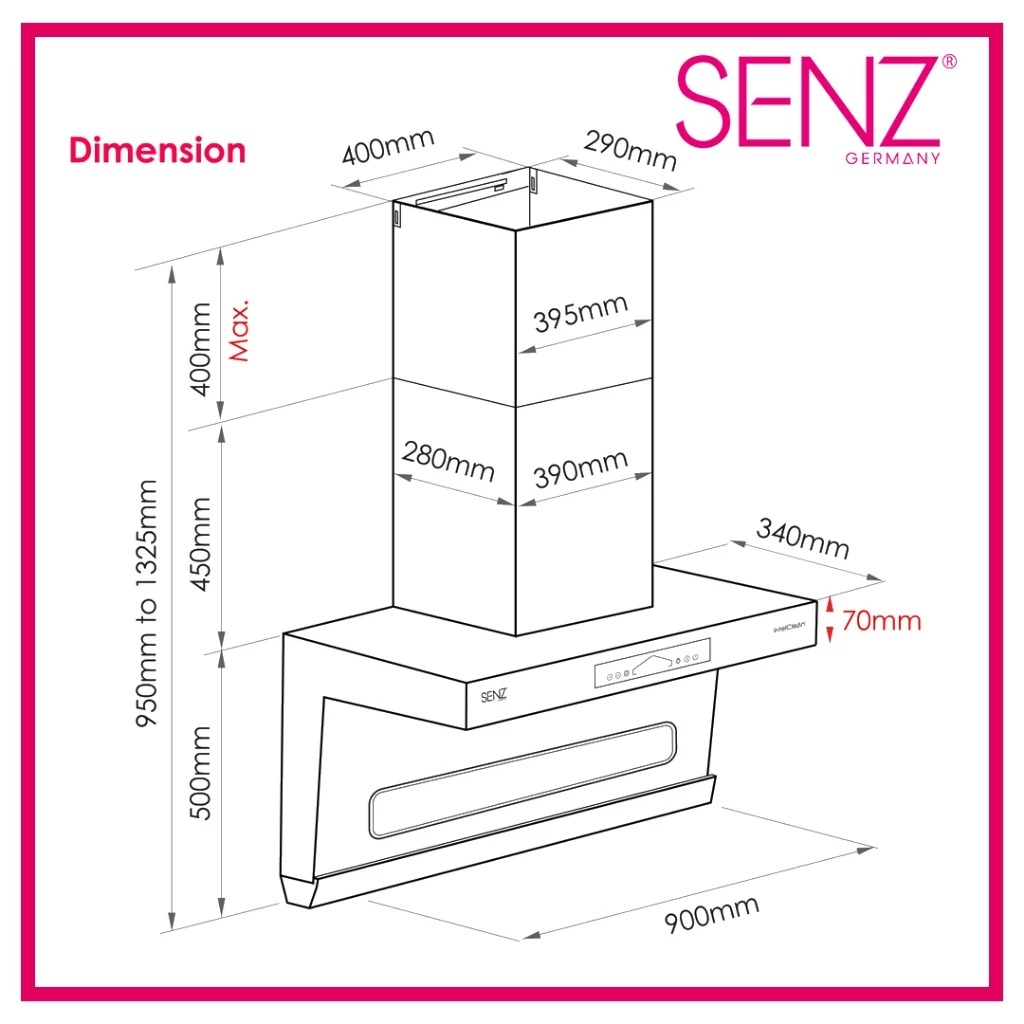 (ULTRA QUIET) Senz STELLA Cooker Hood CH9166DC / L Shape Hood / Heat ...
