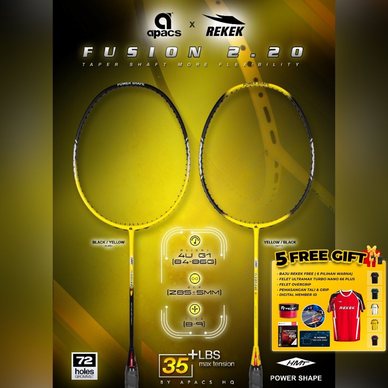 APACS Fusion 2.20 Badminton Racket Exclusive by REKEK| Raket Badminton ...