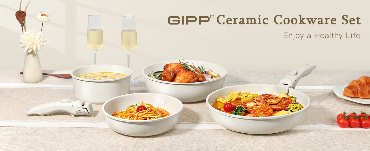 GIPP® Nonstick Cookware Set (3/5/11Pcs) Handle Removable Nonstick FryPan Wok Suitable All Stove ...