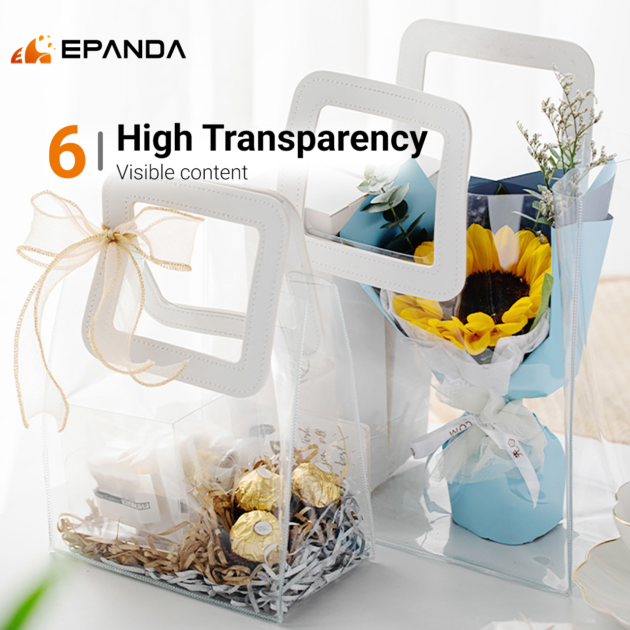 50pcs Transparent PVC Door Gift Bag Square Handle Wedding Beg Plastik ...