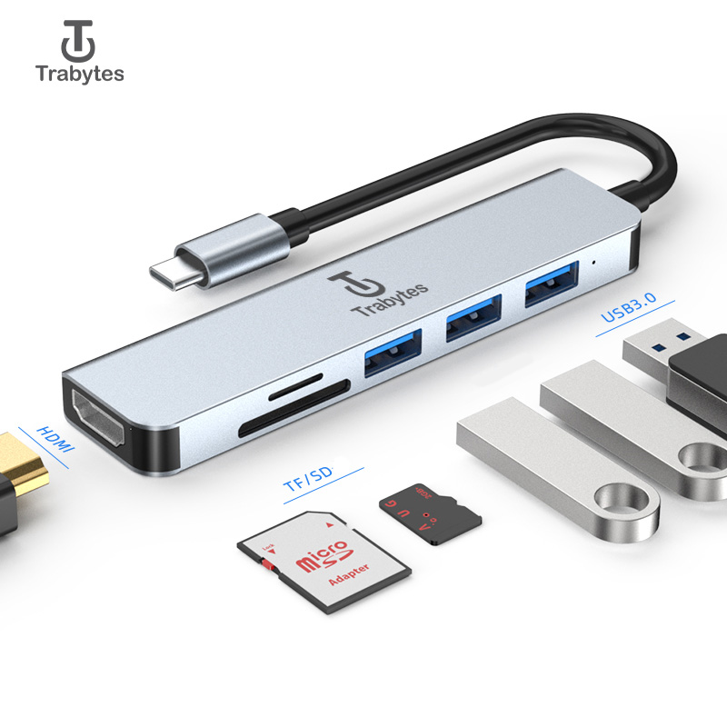 [Ready Stock] Trabytes 6-in-1 Type-C 4K HDMI Multiport 3x USB TF/SD ...