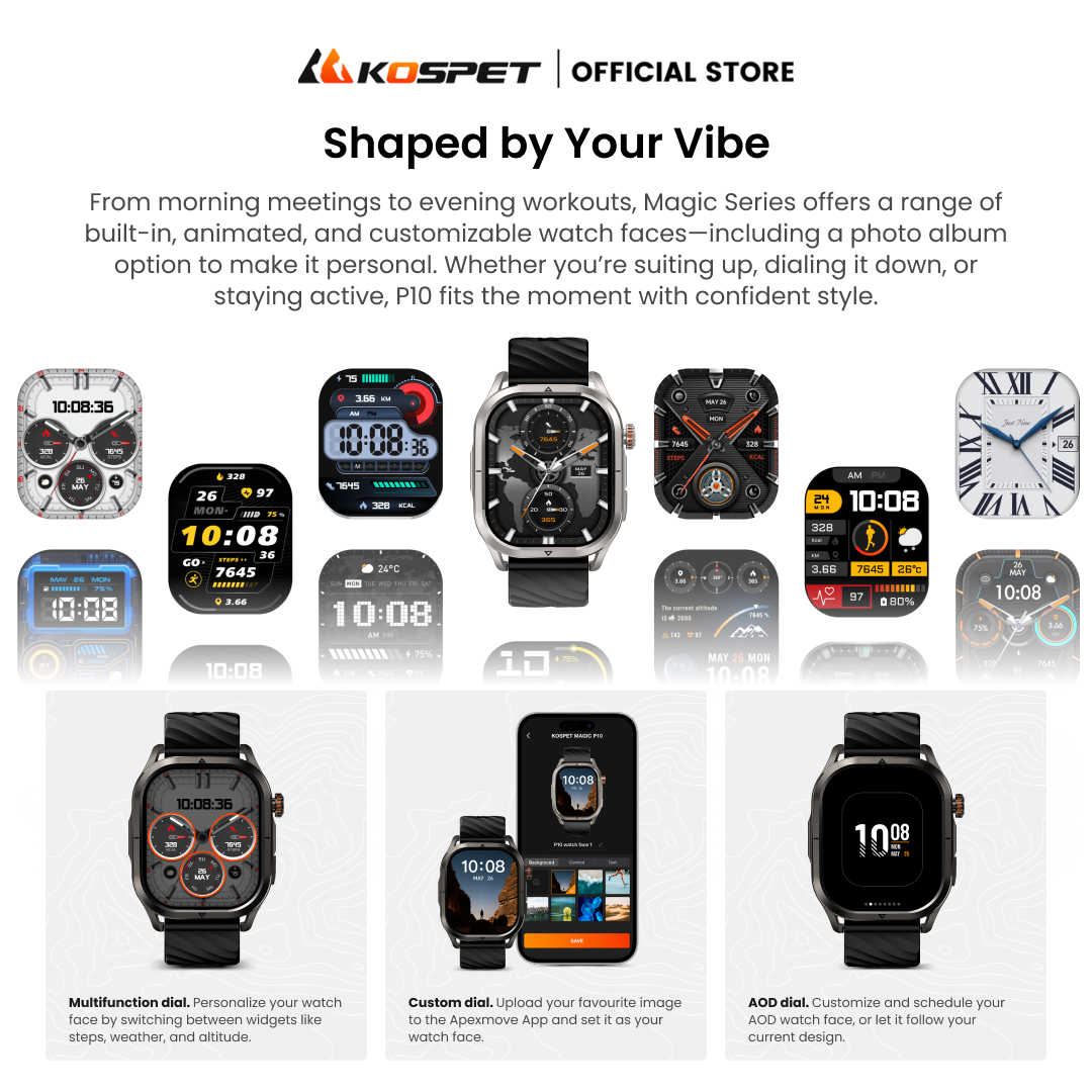 KOSPET MAGIC P10 Smartwatch | GPS | Gorilla Glass | 180+ Sports Modes ...
