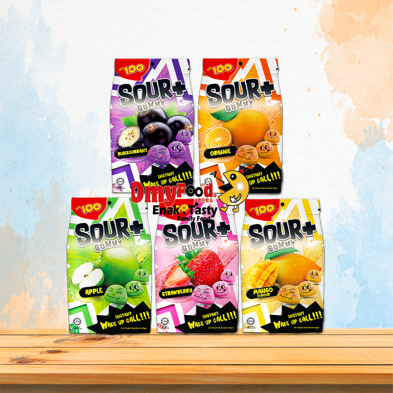 95g Lot 100 Sour+ Assorted Fruit Gummy [Strawberry / Blackcurrant ...