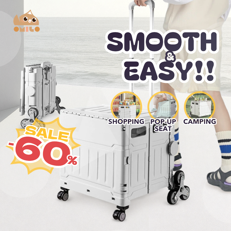 Omilo Folding Trolley Shopping Cart With 8 wheels Portable Grocery Cart ...