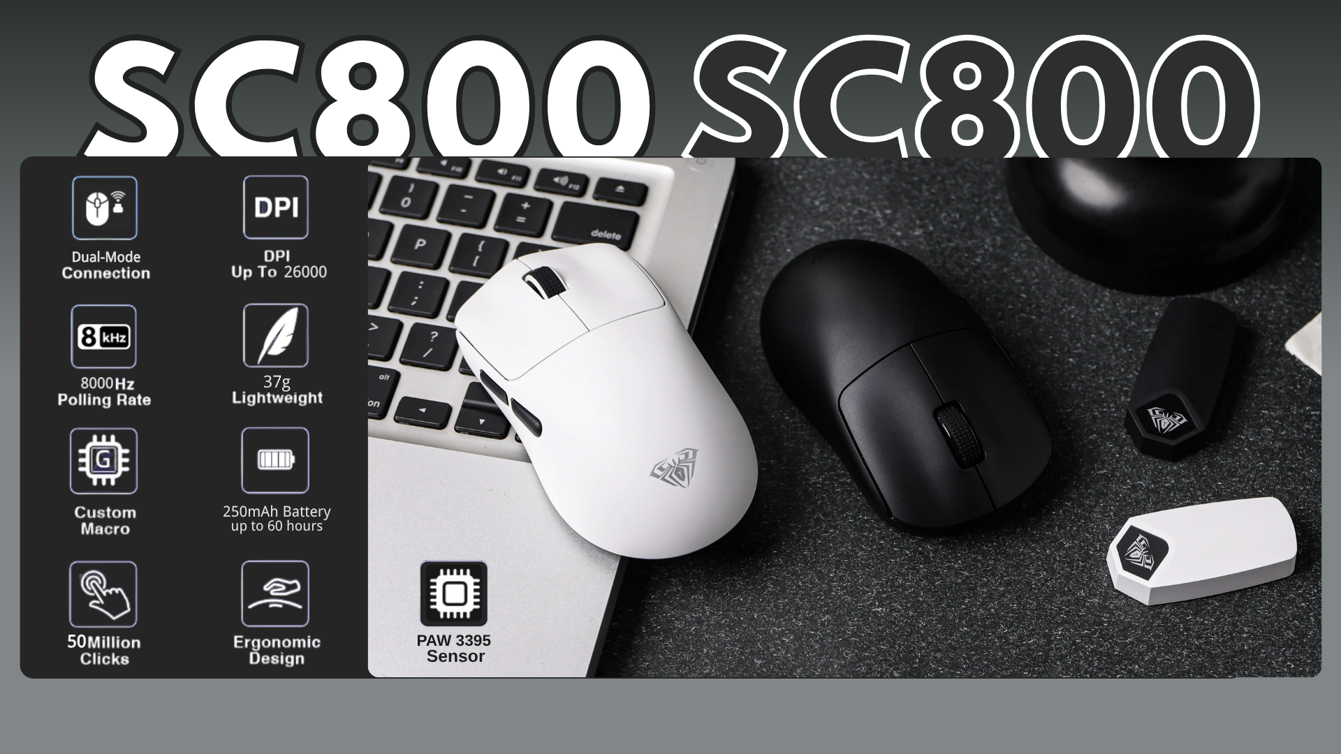 AULA SC580X Gaming Mouse 3 Mode 2.4G USB Bluetooth Wireless 10000DPI ...