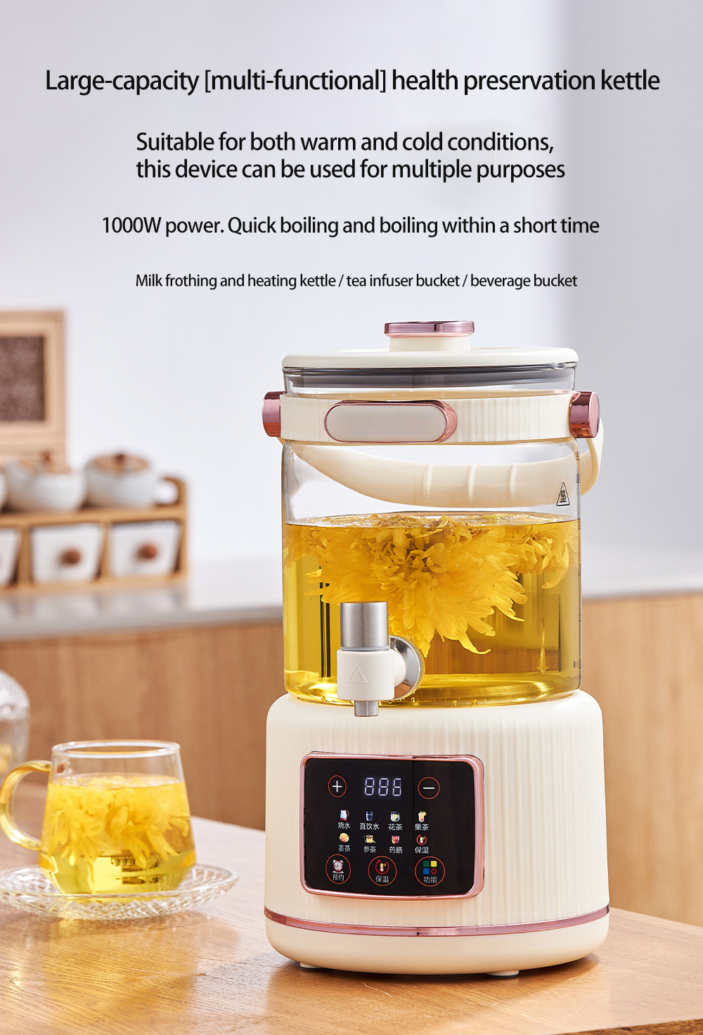 3L Electric Health Pot Multi Cooker 1000W Fast Boil, Borosilicate Glass ...