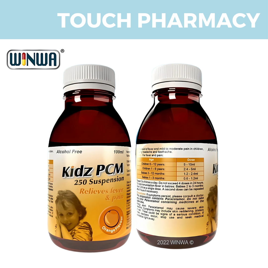 WINWA Kidz PCM 250MG Paracetamol Suspension 100ML (Orange/Strawberry ...