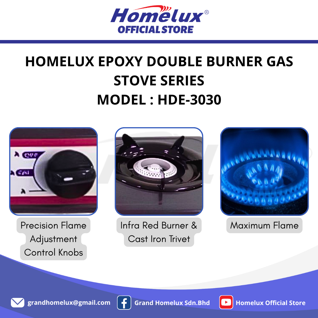 [ SIRIM ] HOMELUX EPOXY DOUBLE BURNER GAS STOVE SERIES HDE-3030 Dapur ...