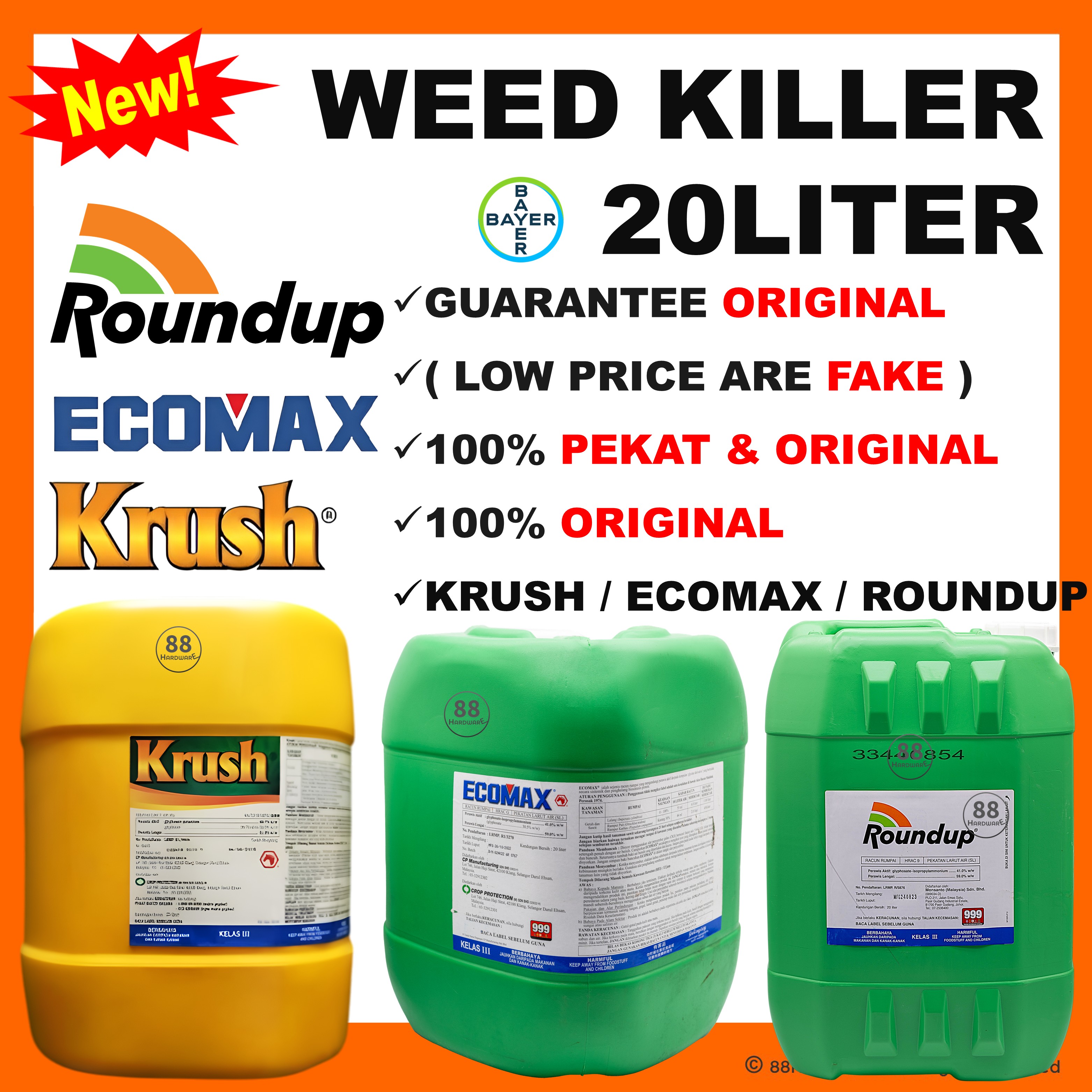 100% ORI 】4L 20L ROUNDUP ECOMAX KRUSH ORIGINAL weed killer racun rumput ...