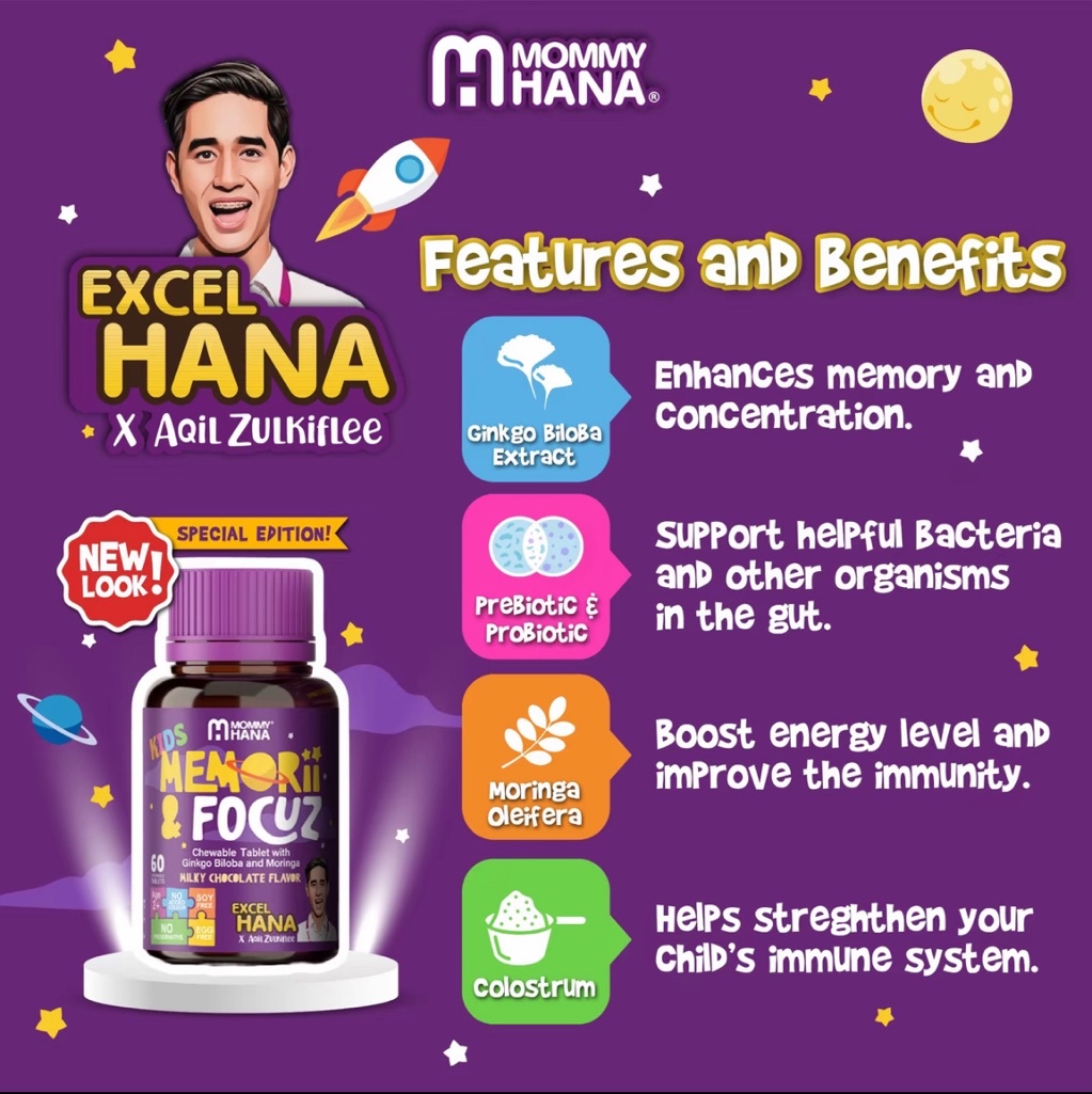 MOMMYHANA GUMMIES VITAMIN C + EXCEL HANA MEMORii FOKUS | VITAMIN ANAK ...