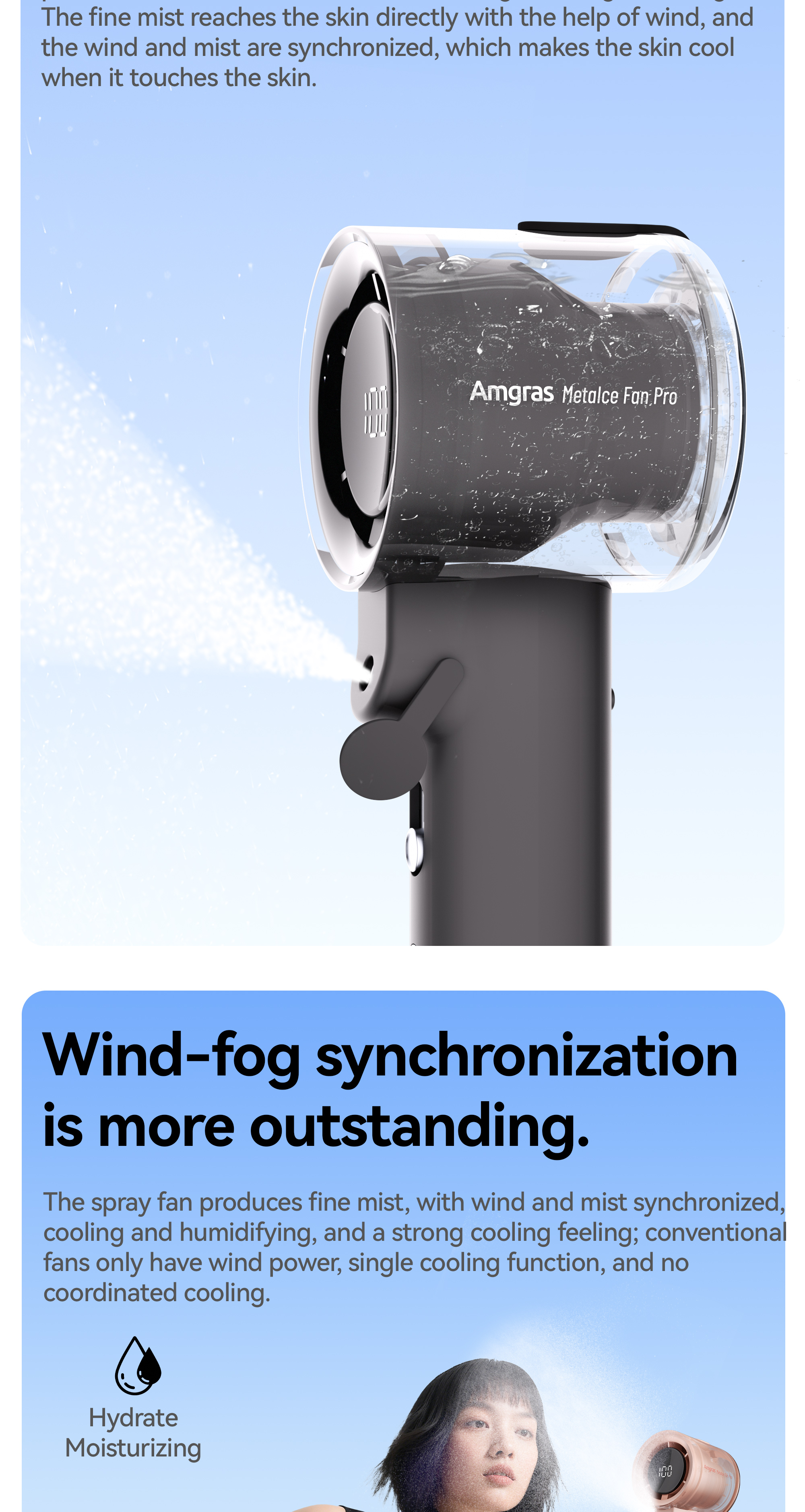 Amgras MetaIce Fan Pro Handheld Spray High-Speed Fan 60ml Large ...