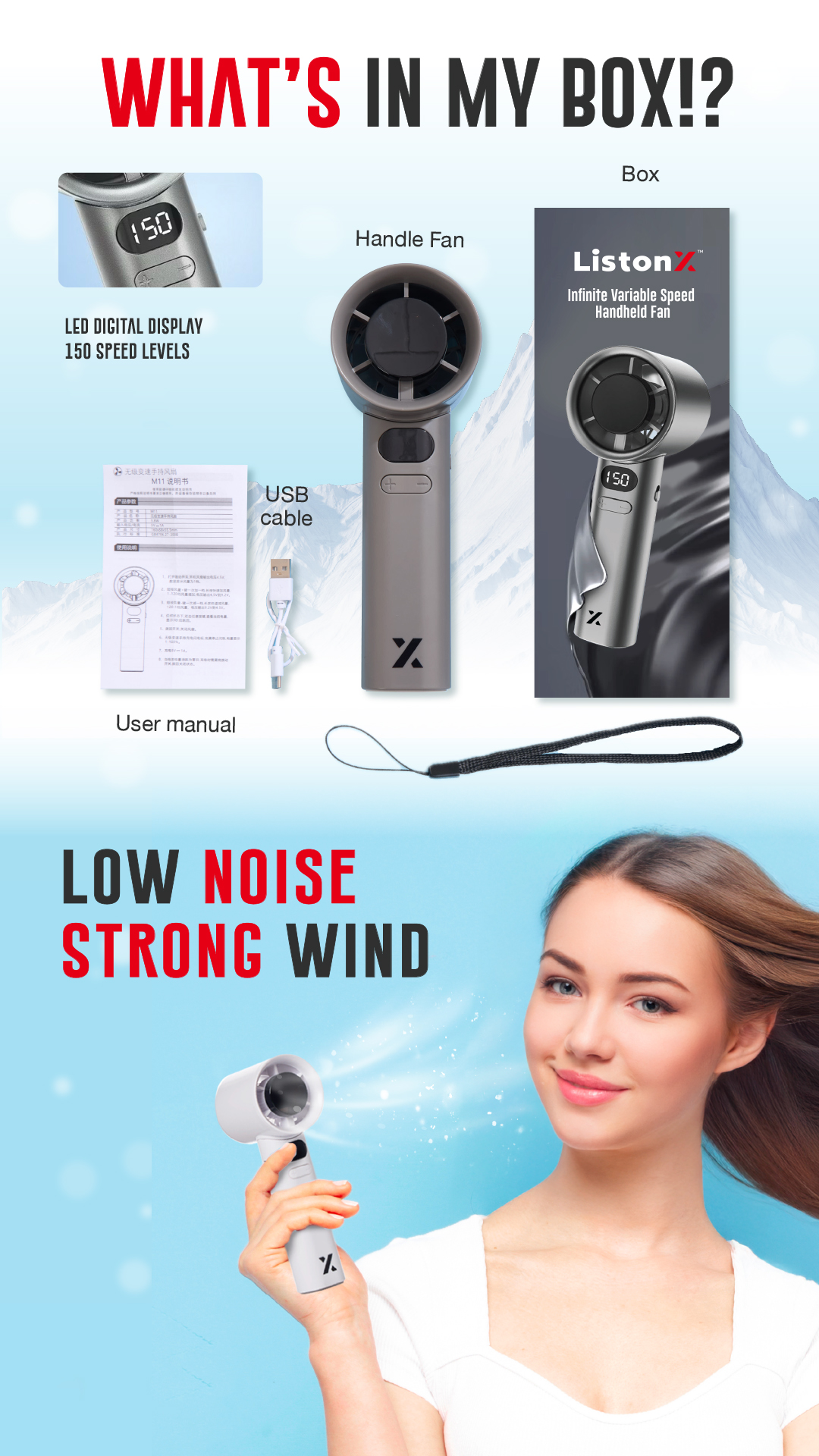 ListonX X11 Kipas Mudah Alih Berkuasa Tinggi | Kipas Mini Pegang Tangan ...