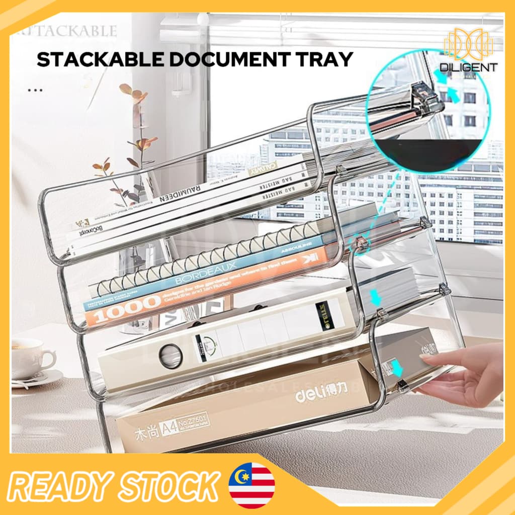 【D378】Rak Penyimpanan Dokumen Tasak Berdiri A4 Desktop Stackable A4 ...