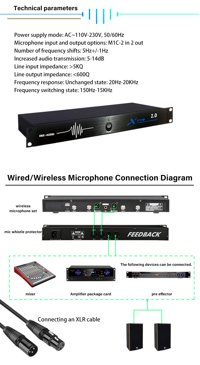 DBX 2.0 feedback suppressor, 2-channel input/output, anti-interference ...