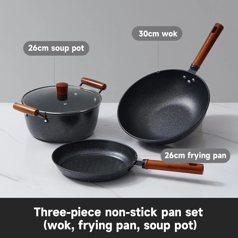 LOWE Cookware Iron Pan Set - Wok + Frying Pan + Stock Pot No Pfoa No ...