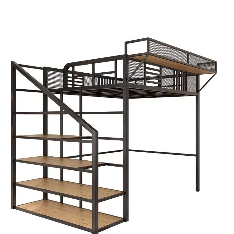 Iron high loft bed, upper bunk, double-decker space, lower table, iron ...