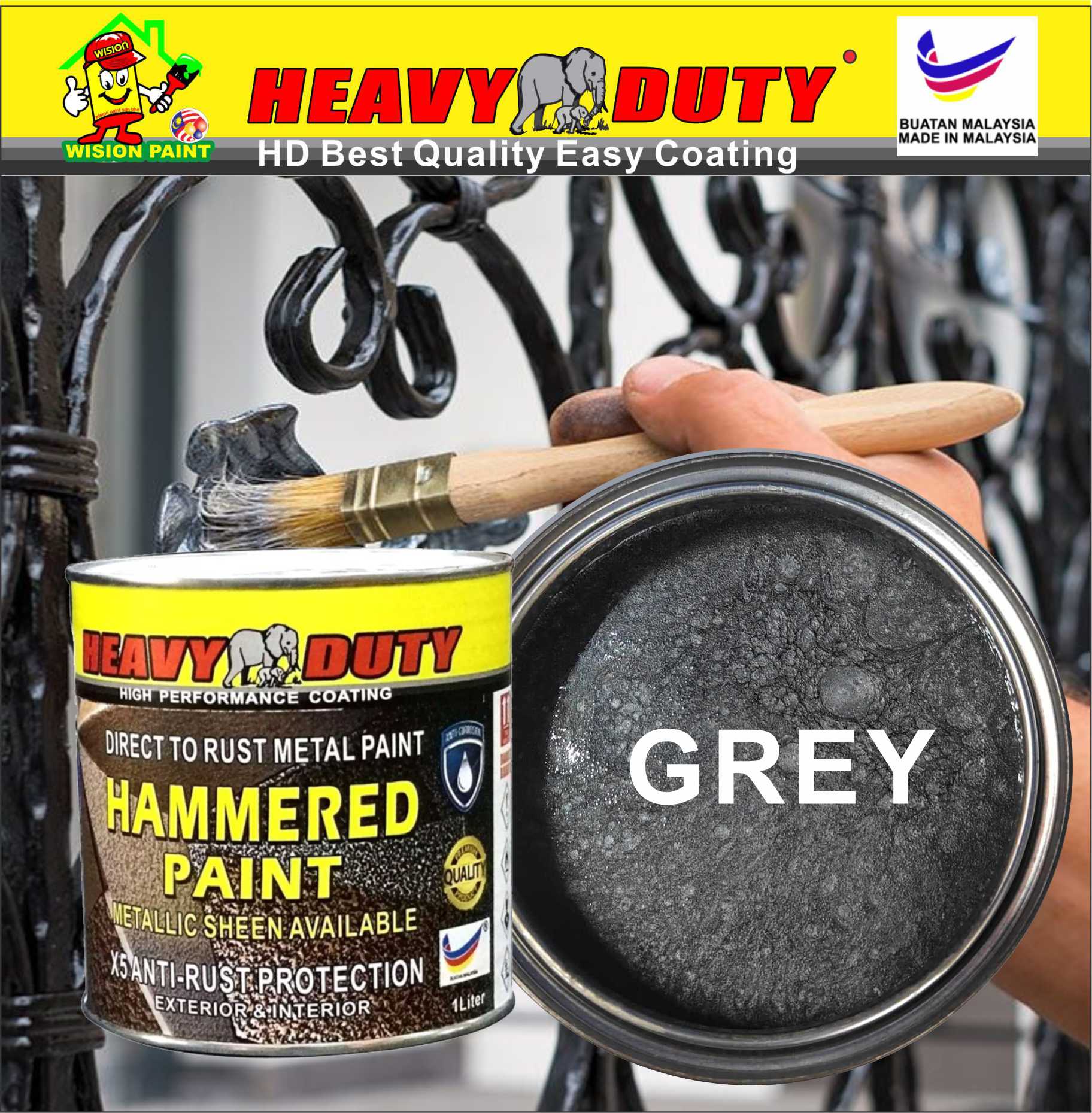 ( GREY ) 1L or 5L HAMMERED PAINT ( METALLIC PAINT HEAVY DUTY ...