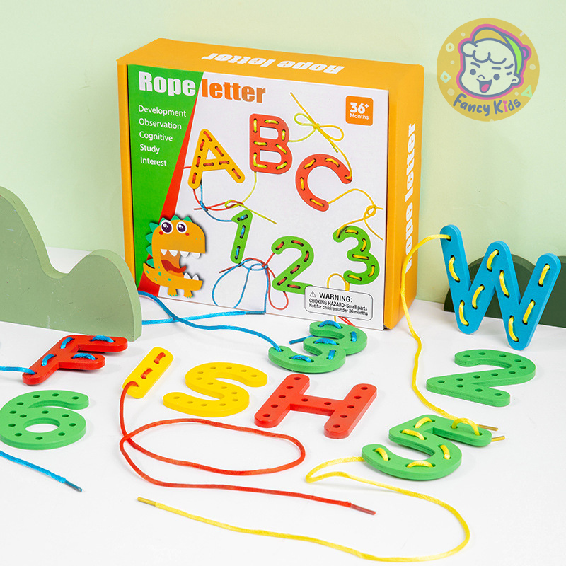 Wooden Letter and Number Lacing Toy/Montessori Early Educational Toy ...