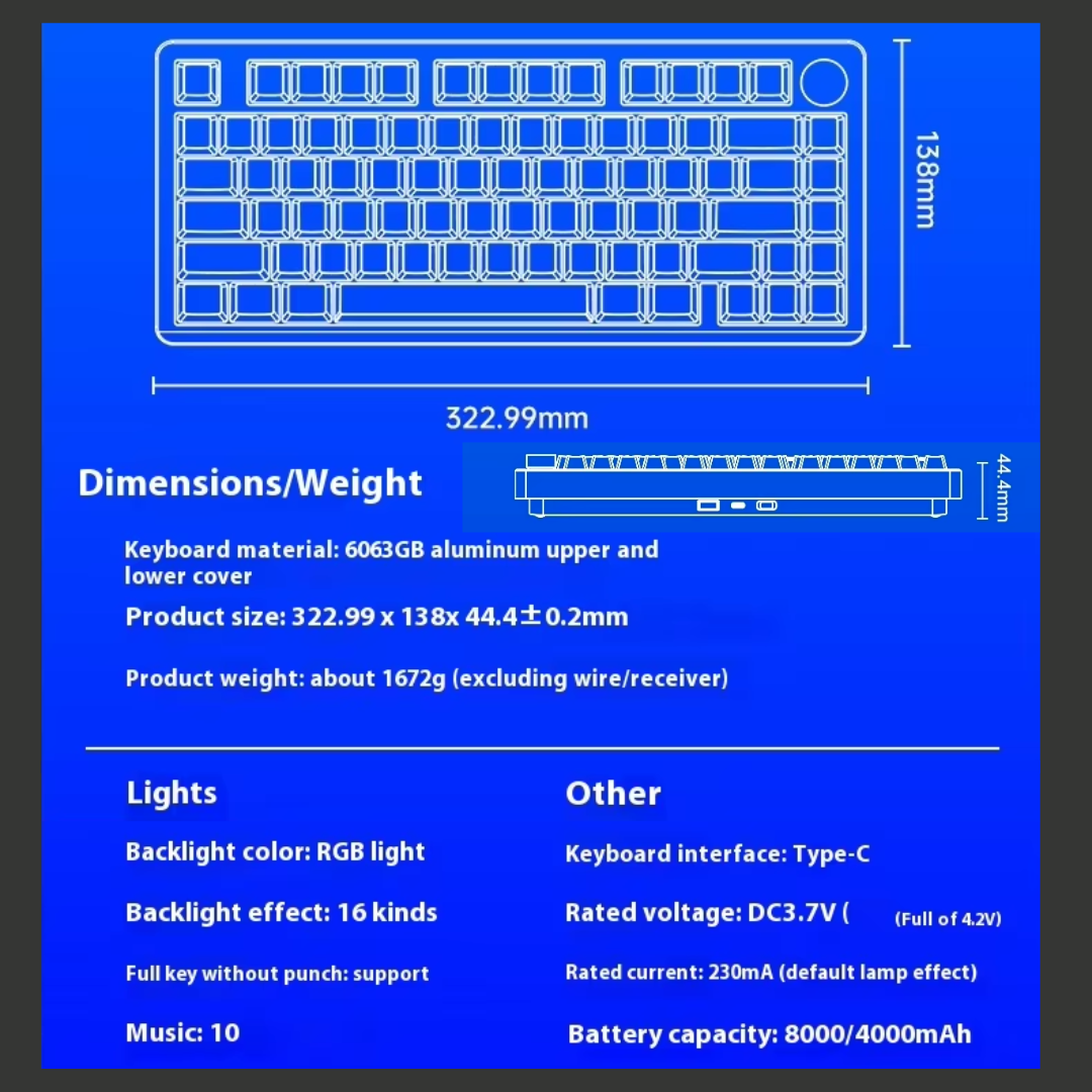 LEOBOG Hi8SE Tri-mode 80 Key Aluminum Keyboard CNC Aluminum Full Key ...