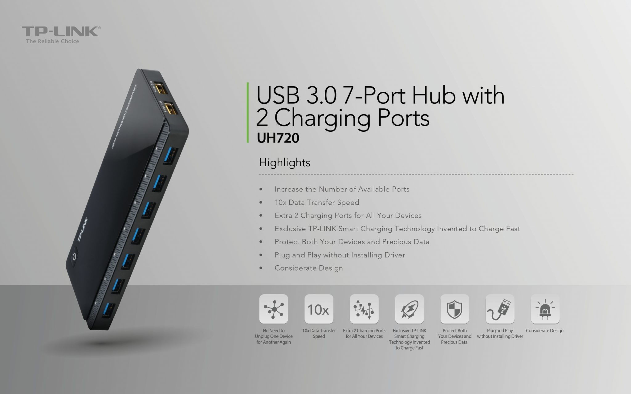 TP-Link UH700 UH720 7 Port with 2 Charging Ports SuperSpeed USB 3.0 Hub ...