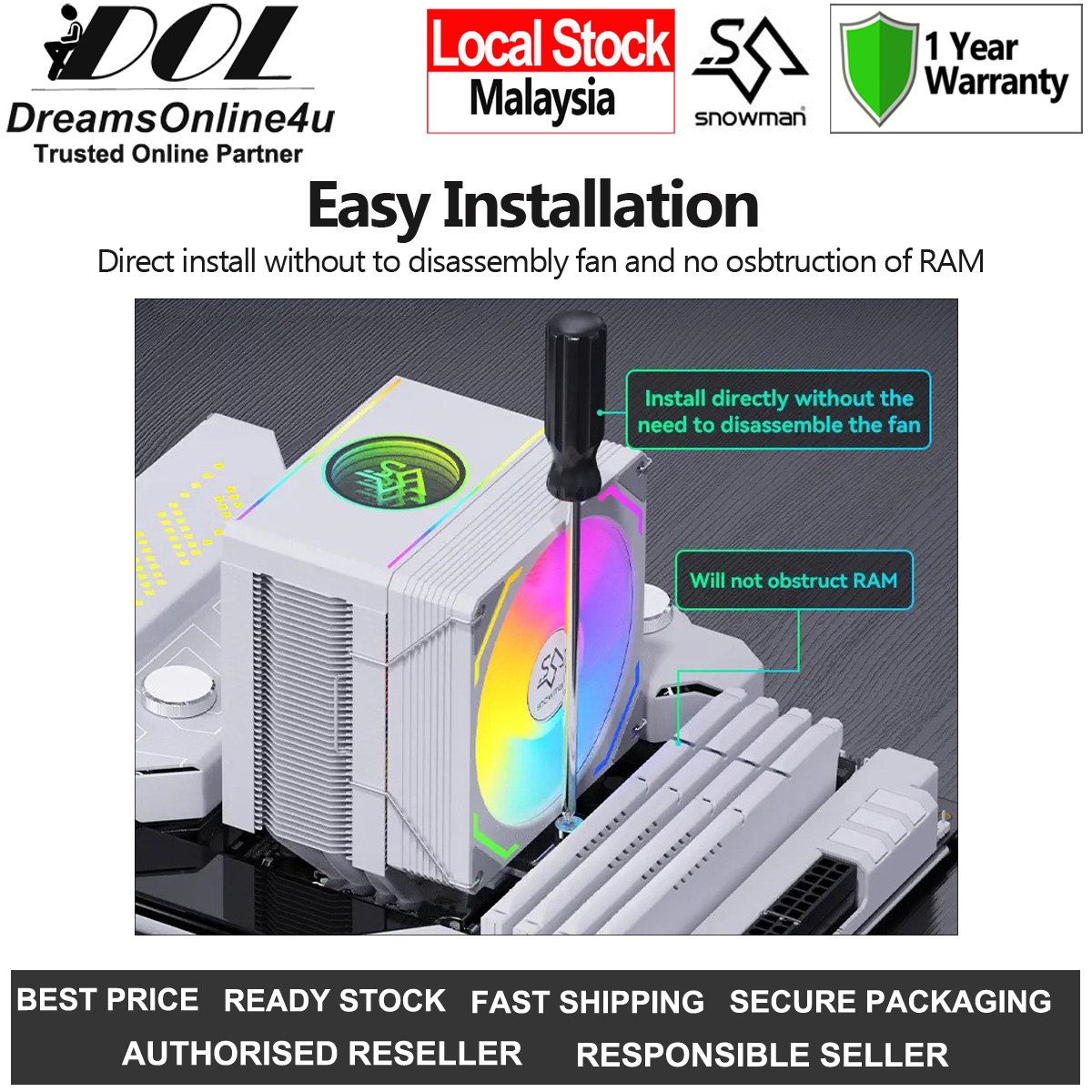 SNOWMAN MX94-V3 Dynamic ARGB Mini CPU Fan Cooler Heatsink MATX ITX ...