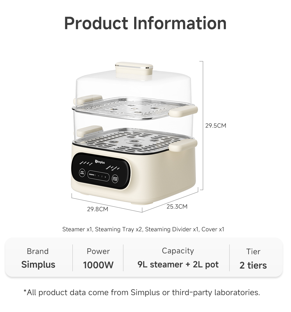 Simplus Electric Food Steamer | 2-Tier 11L Capacity |2-in-1 Steam and ...