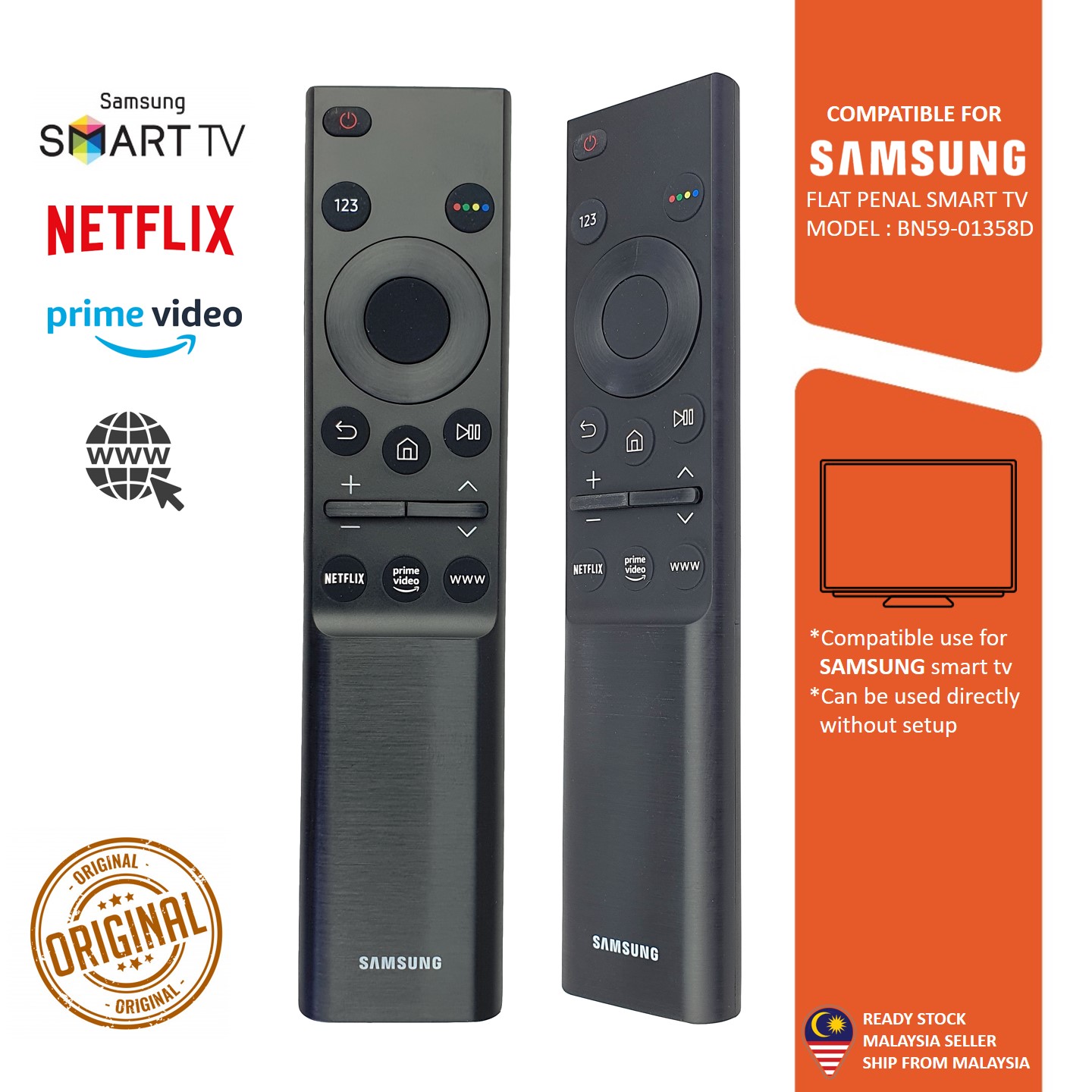 **Original** Samsung BN59-01358D Netflix Prime Video Led Smart Flat Penal Tv Television Remote ...