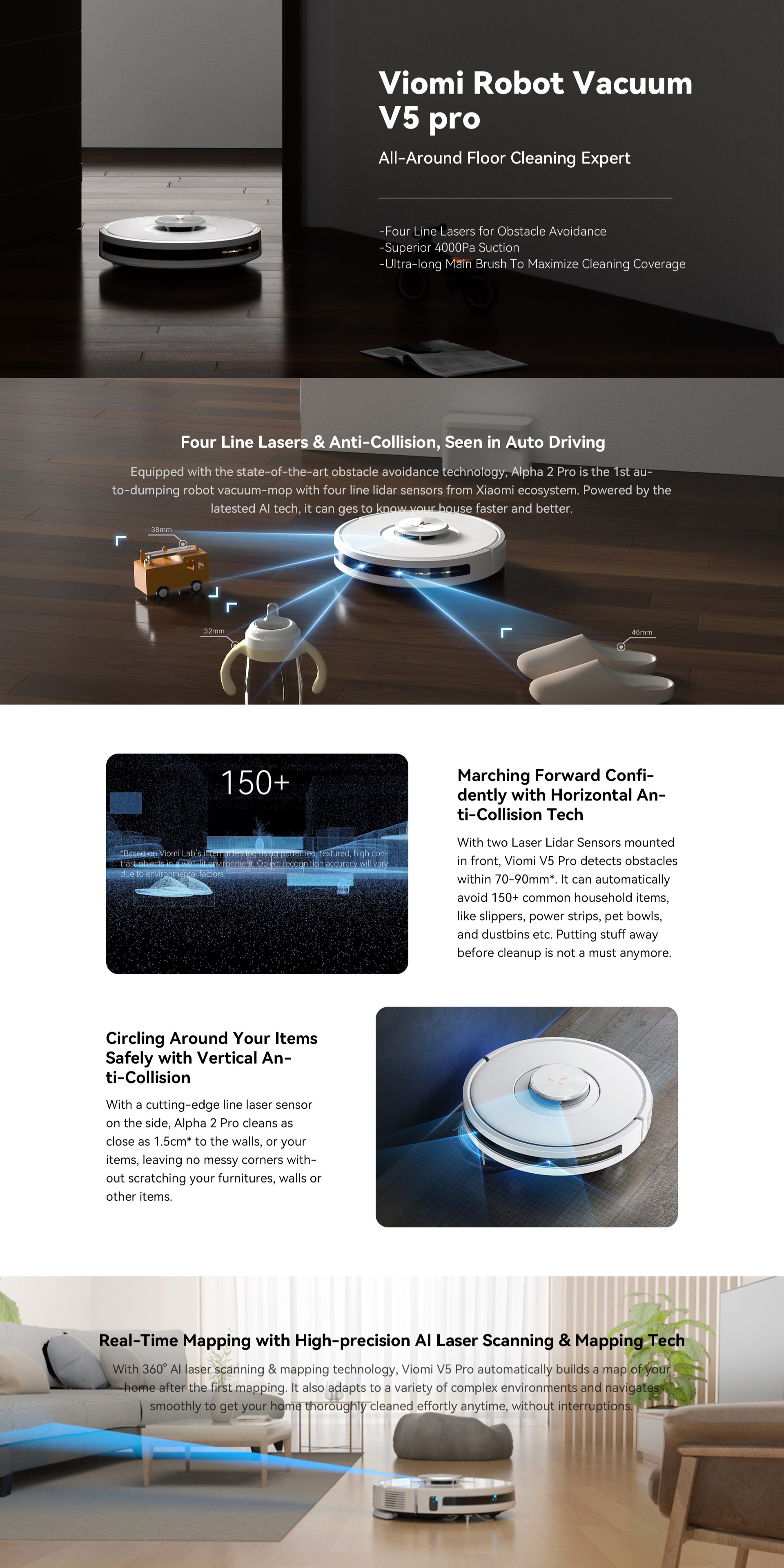 Viomi V5 Pro Robot Vacuum Cleaner |LDS Lasers Obstacle Avoidance|4000Pa ...