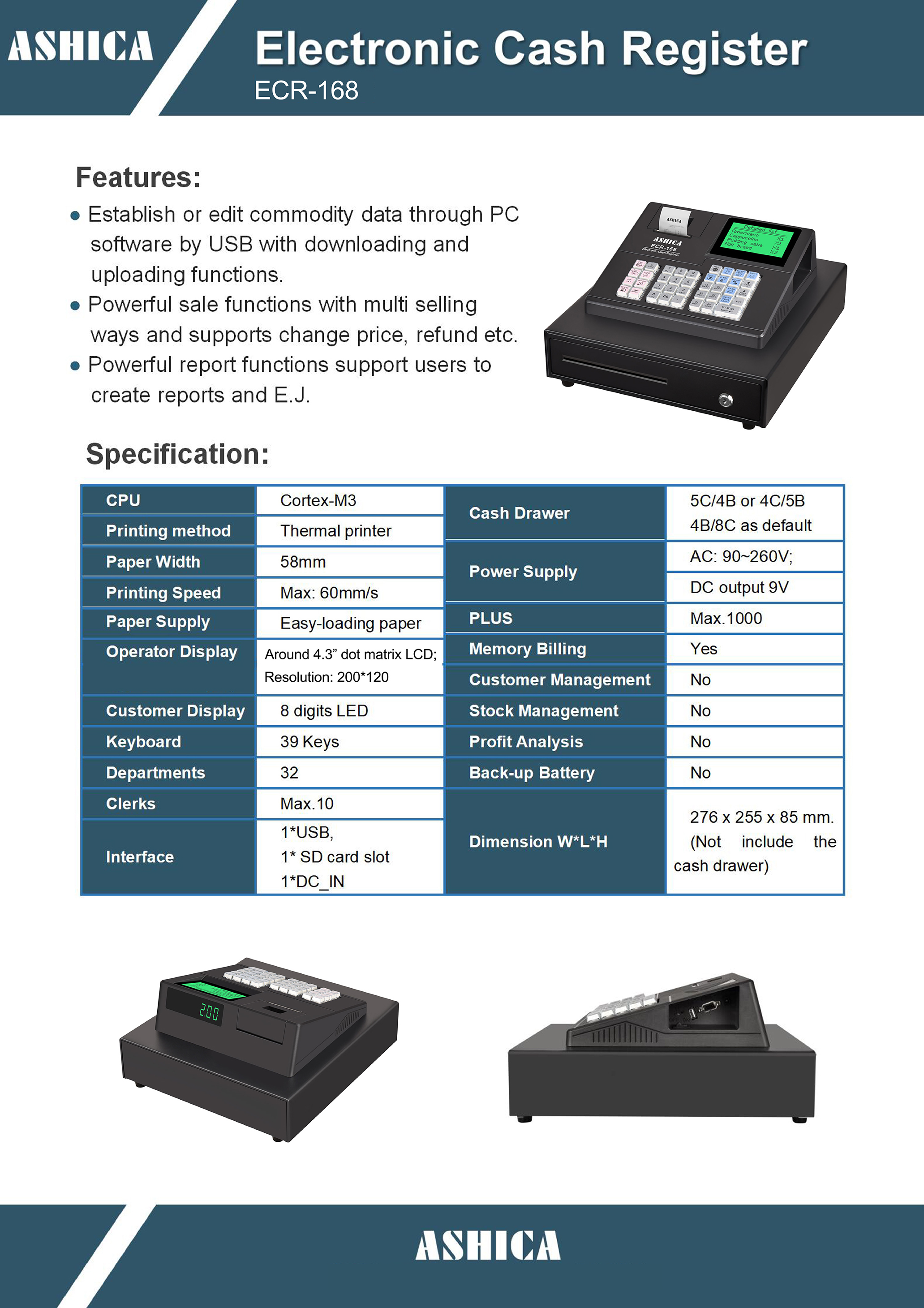 ASHICA ECR-168 / SHARP XE-A137 Casher Machine Cash Register Money ...