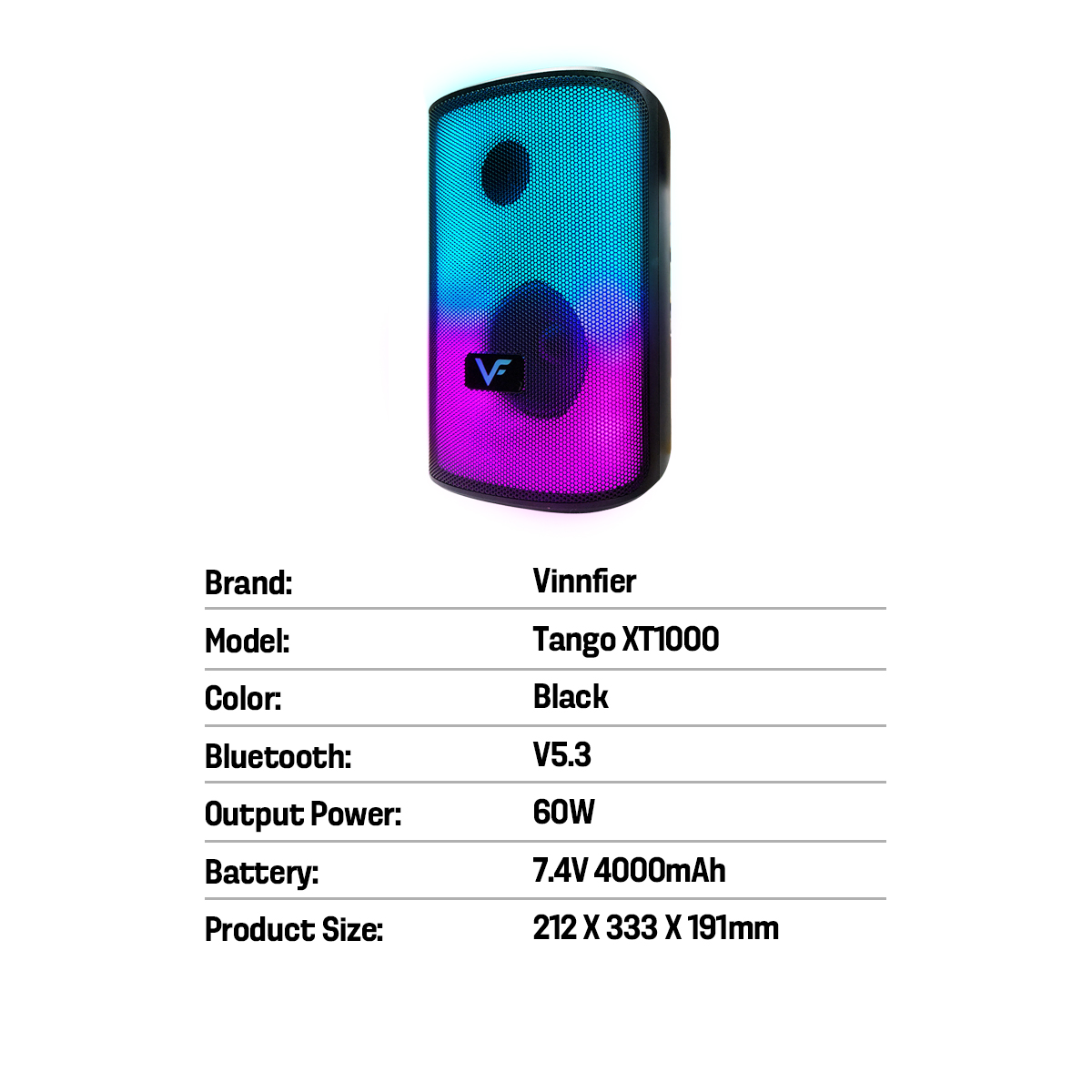 Vinnfier VF Tango XT1000 60W TWS Portable Speaker Bluetooth V5.3 ...