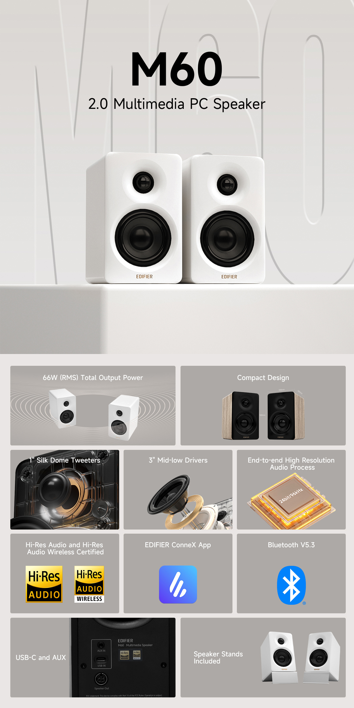 Edifier M60 Compact 2.0 Multimedia PC Speaker works with EDIFIER ConneX ...